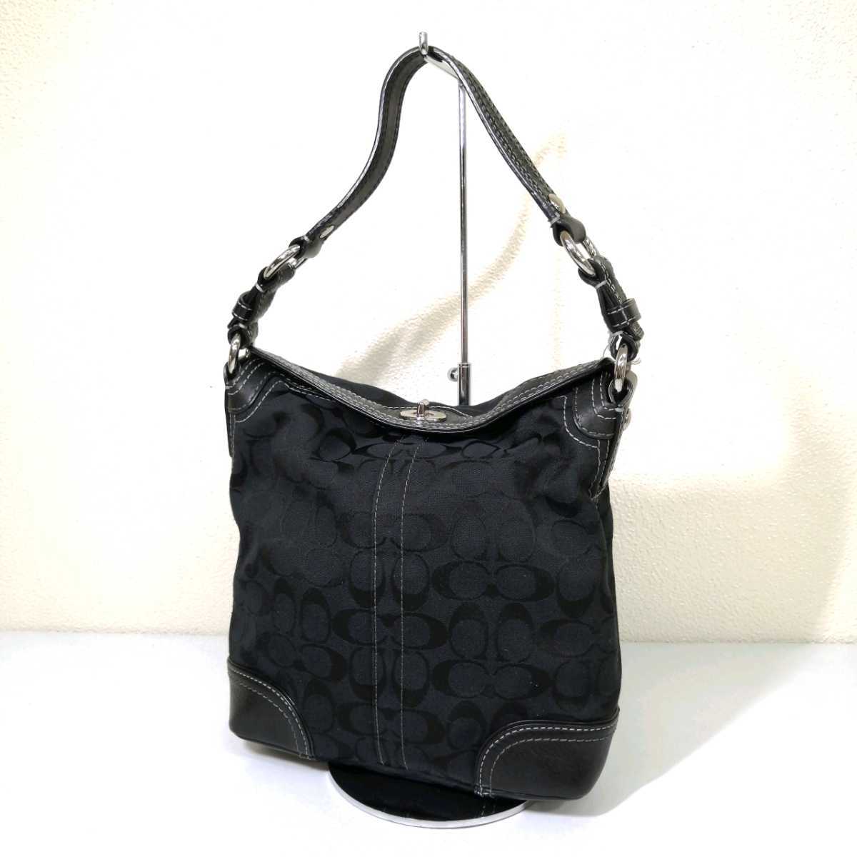 C 良品 / 都会派エレガンス COACH コーチ 10981 シグネチャー 総柄 キャンバス 一部 レザー使用 ワンショルダー トート ...