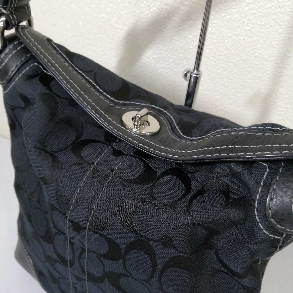 C 良品 / 都会派エレガンス COACH コーチ 10981 シグネチャー 総柄 キャンバス 一部 レザー使用 ワンショルダー トート ...