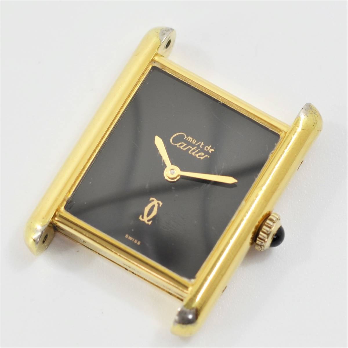 S 1円スタート Cartier カルティエ マストタンク アメリカン 725 G10M 手巻き ゴールド GP ブラック文字盤 稼働品 ...