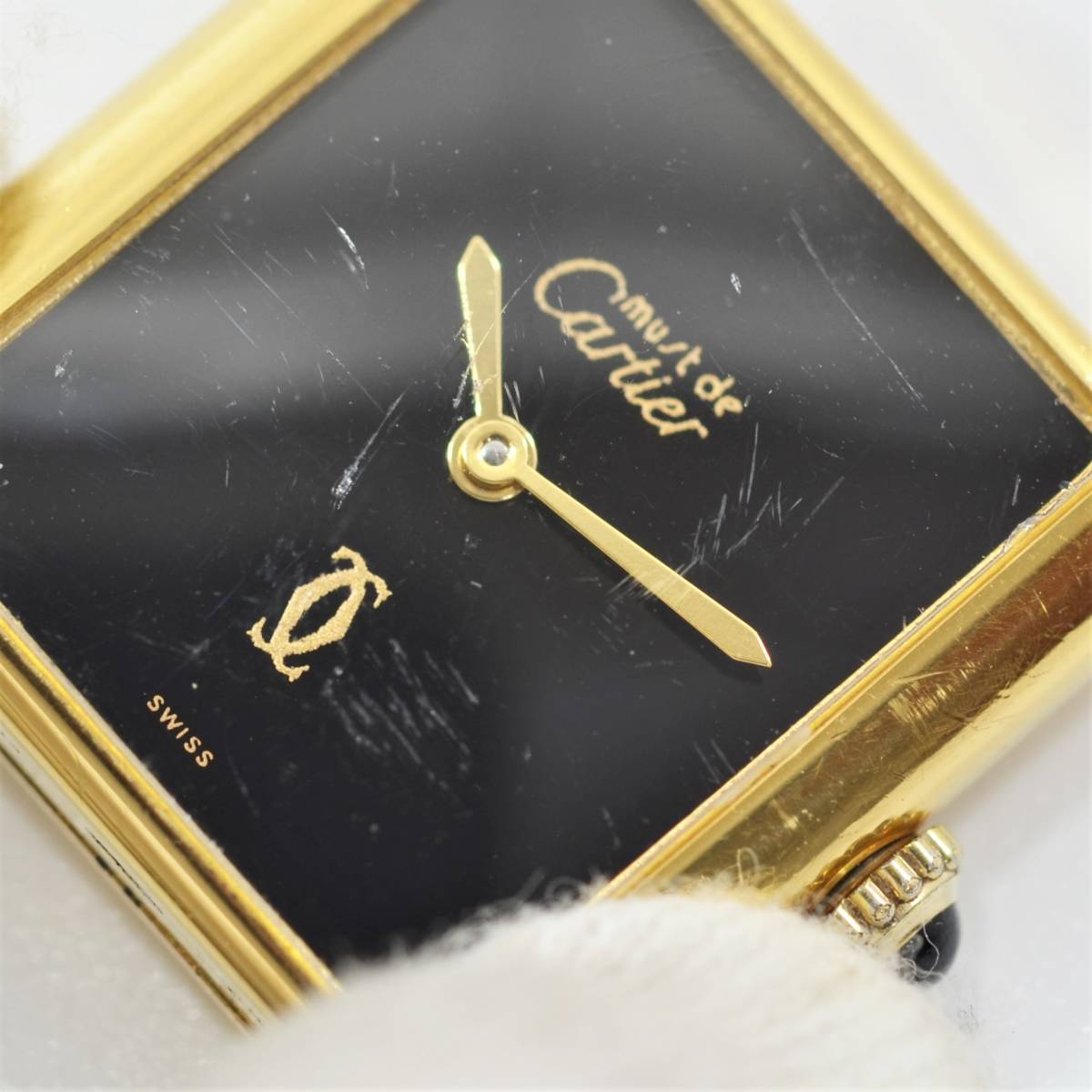 S 1円スタート Cartier カルティエ マストタンク アメリカン 725 G10M 手巻き ゴールド GP ブラック文字盤 稼働品 ...