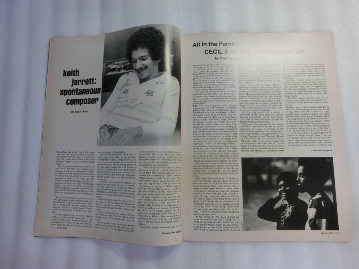 米ジャズ誌 DownBeat Magazine January 20 1972 / Keith Jarrett / Cecil & Dee ...