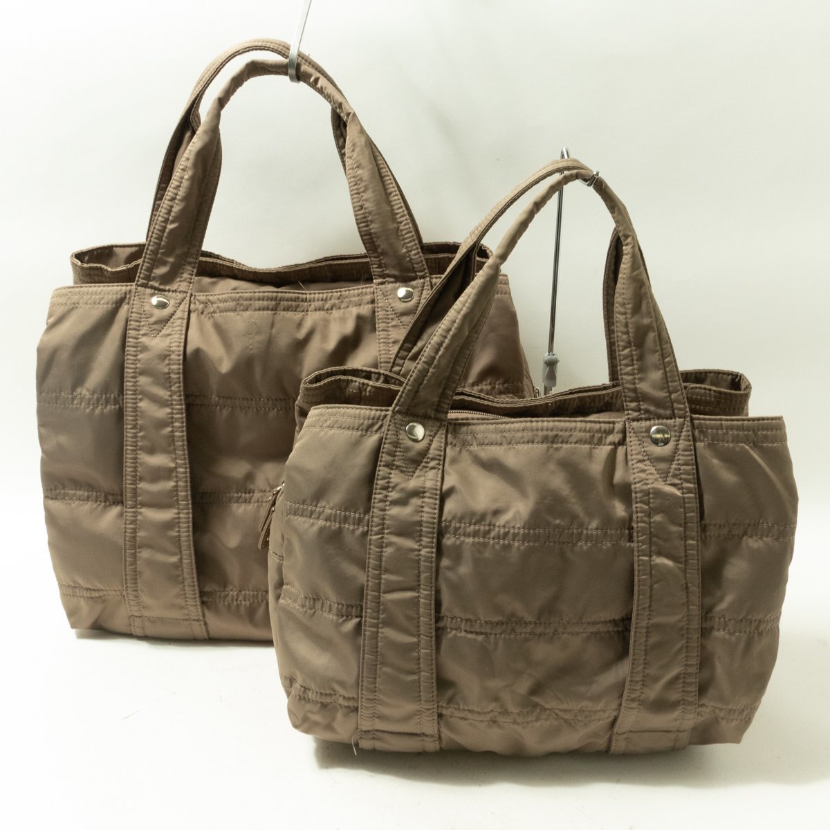 MACARONIC STYLE ナイロントートバッグ マカロニックスタイル ハンドバッグ 軽量 カーキ系 大容量 マチあり 2点セット bag ...