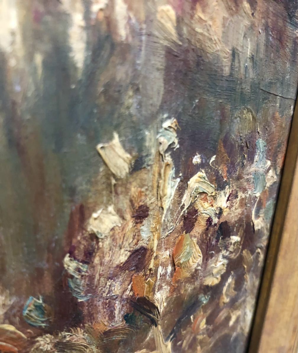 明治の天才画家 青木繁 筑後草原 旧家所蔵品 時代 油彩画 板絵 S.Awoki 風景画 浪漫主義思潮を代表 油絵 額装 模写(自然、風景画 ...