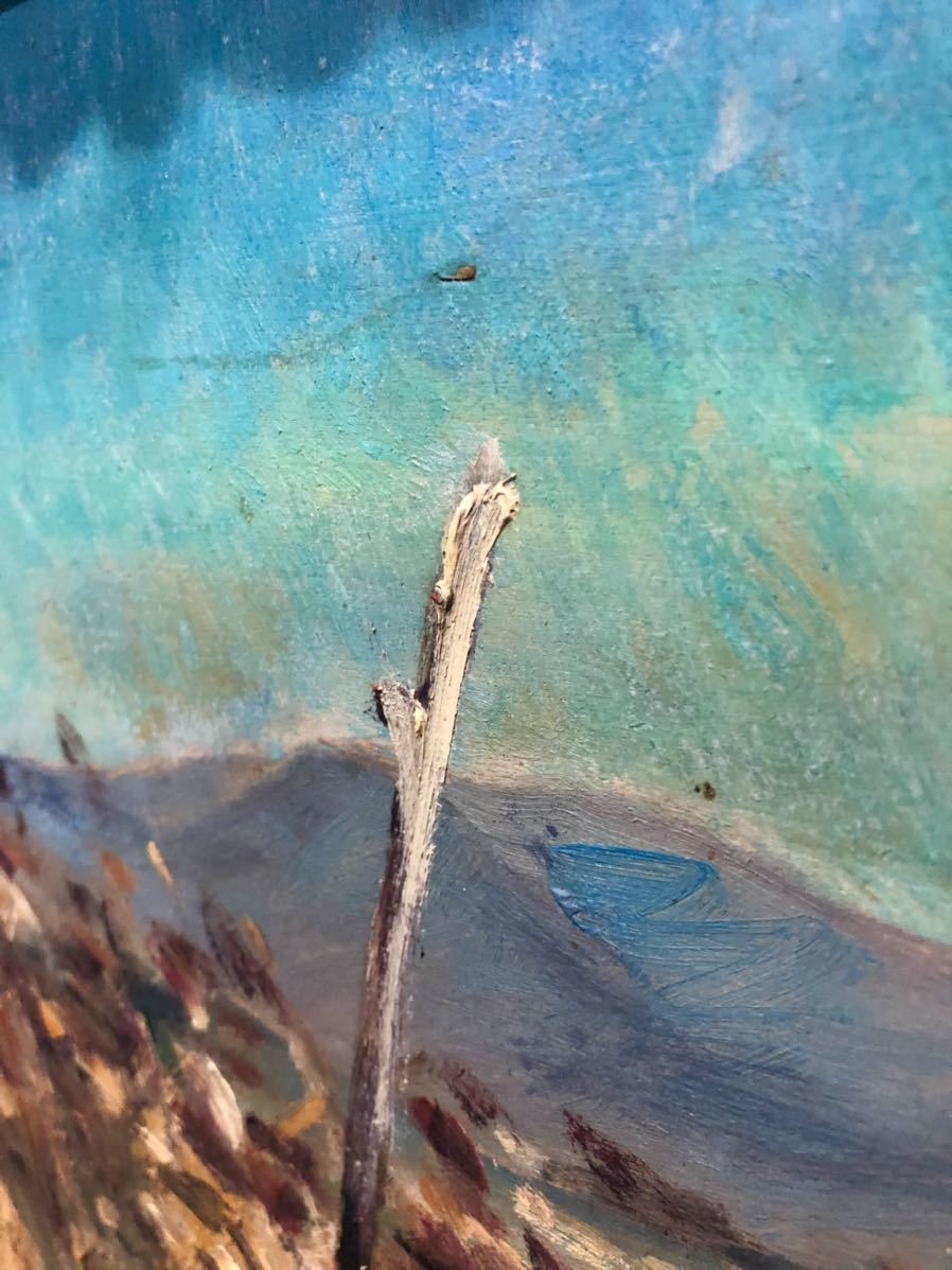 明治の天才画家 青木繁 筑後草原 旧家所蔵品 時代 油彩画 板絵 S.Awoki 風景画 浪漫主義思潮を代表 油絵 額装 模写(自然、風景画 ...