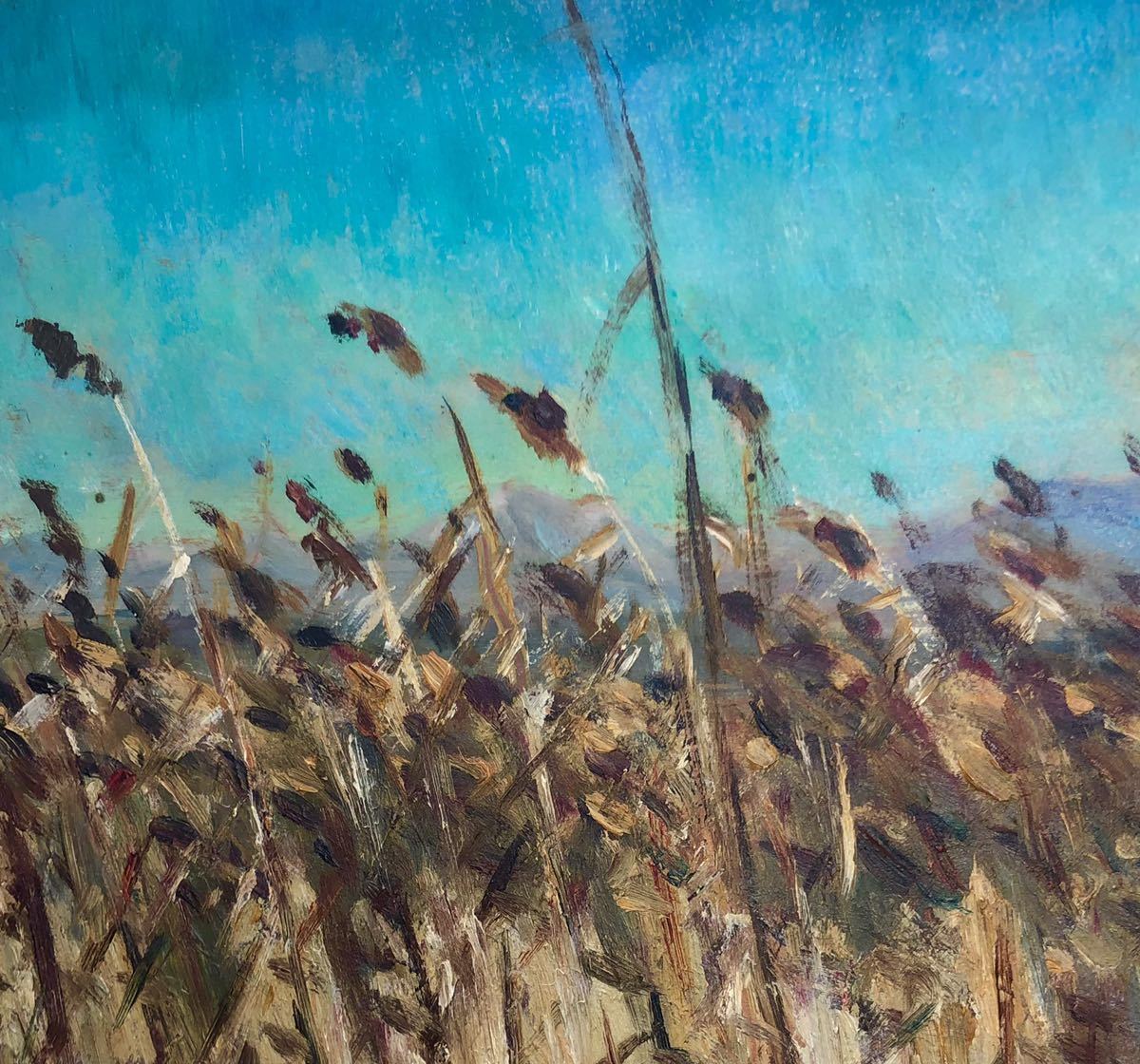 明治の天才画家 青木繁 筑後草原 旧家所蔵品 時代 油彩画 板絵 S.Awoki 風景画 浪漫主義思潮を代表 油絵 額装 模写(自然、風景画 ...