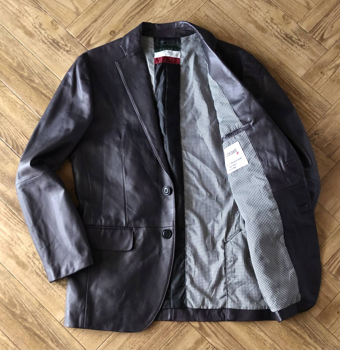 E08 バラシ barassi 極上の柔らかさ 羊革 ラムレザー テーラードジャケット ブレザー 裏地 ギンガムチェック 46 L ダークパープル系 秋冬(Lサイズ)｜売買されたオークション ...