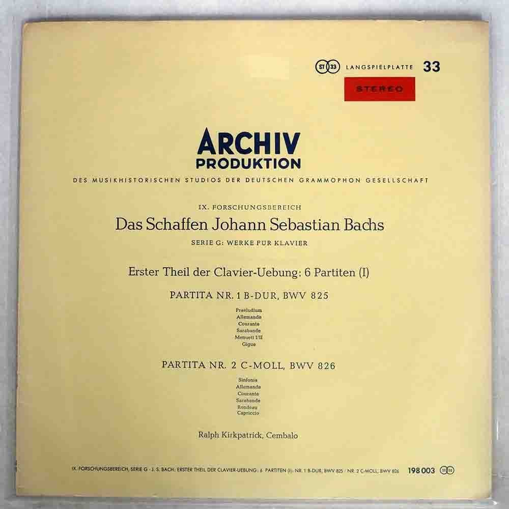 独 ラルフ カークパトリック チェンバロ /バッハ パルティータ 第1番 & 2番/ARCHIV SAPM 198 003(その他)｜売買され ...