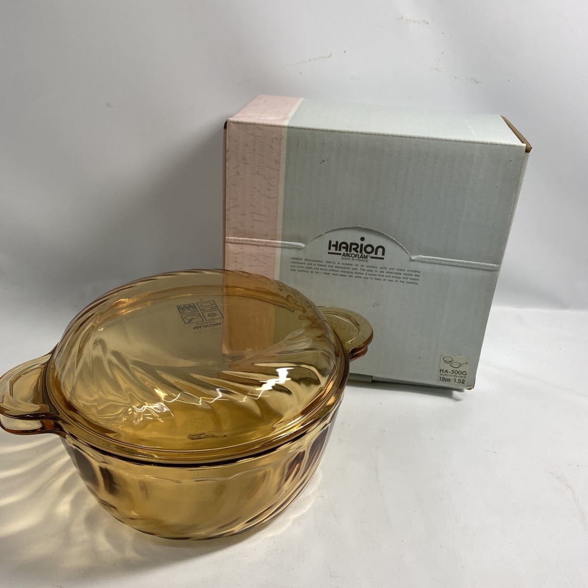 K211-022 HARION arcoflam 超耐熱ガラス HA-500G ハリオン ツーウェイセット ガラス鍋 扱い現状品 18cm/1 ...