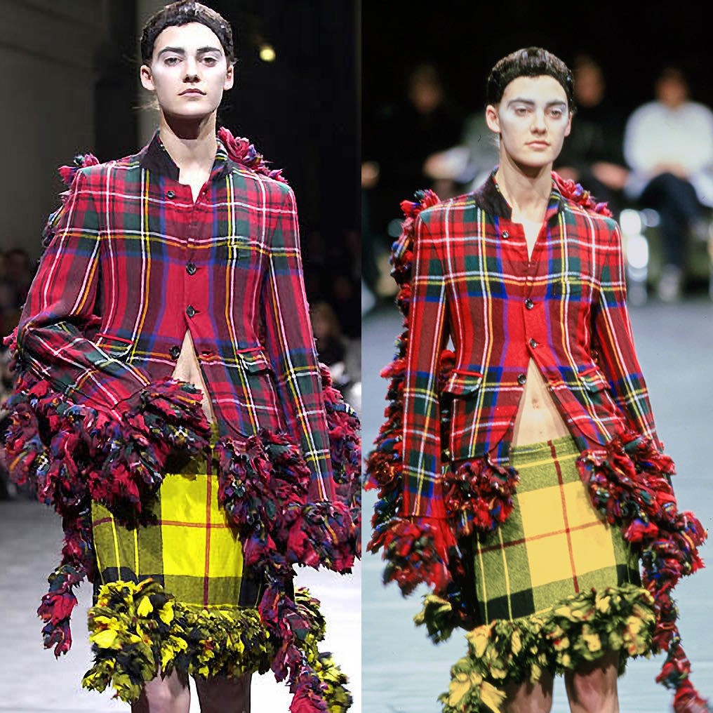 00AW ウール縮絨 フリル装飾 ジャケット タータンチェック コムデギャルソン 2000AW AD2000 Wool Garment Milled Fril Jacket Red ...