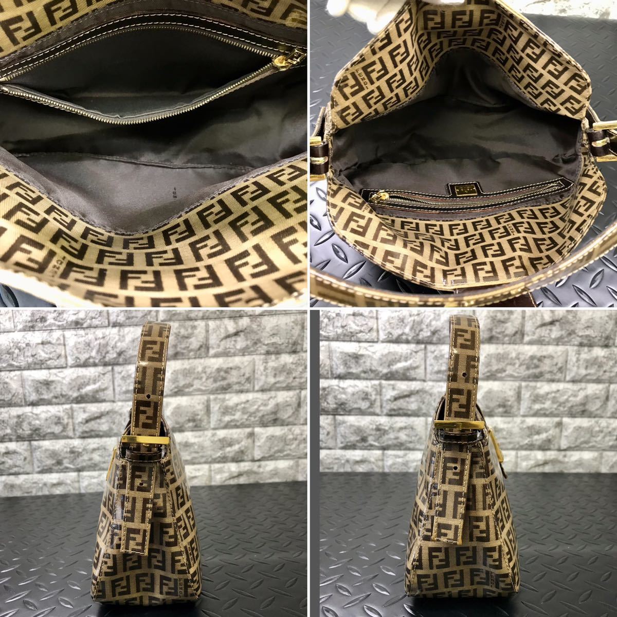 D358 1円スタート FENDI フェンディ マンマバケット ズッキーノ柄 エナメル ショルダーバッグ パイピング レディース(ハンドバッグ ...