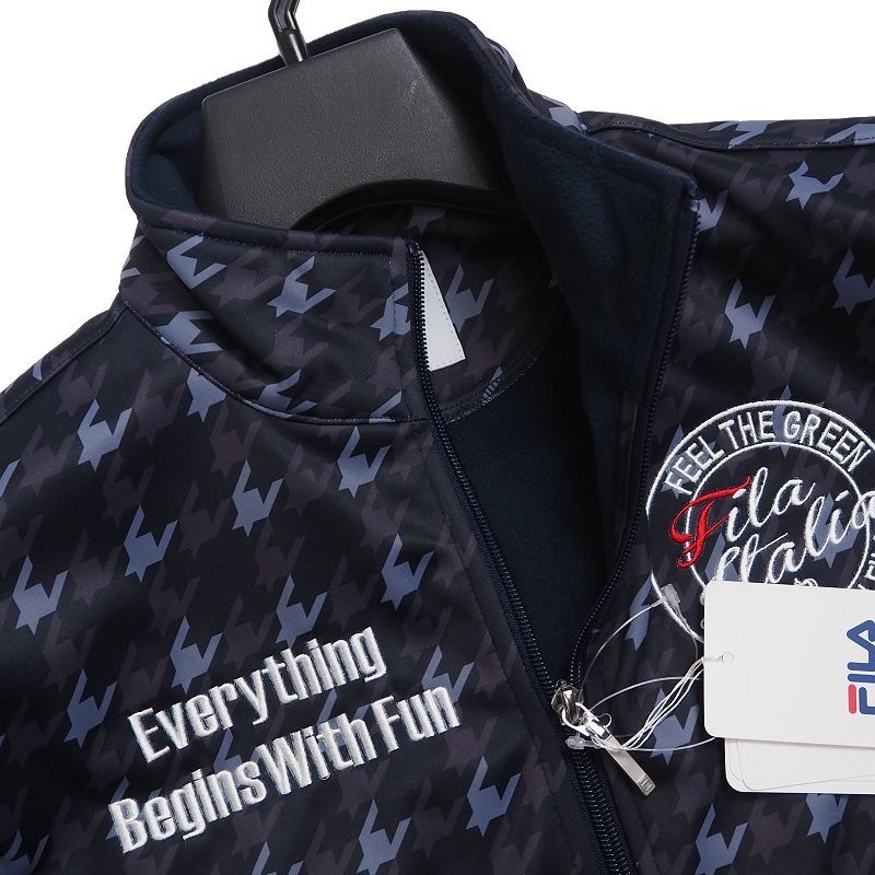 N972 フィラゴルフ 裏起毛 セットアップ 上下セット ジャケット パンツ L ボンディング 千鳥格子 FILA GOLF 防風 保温 ...