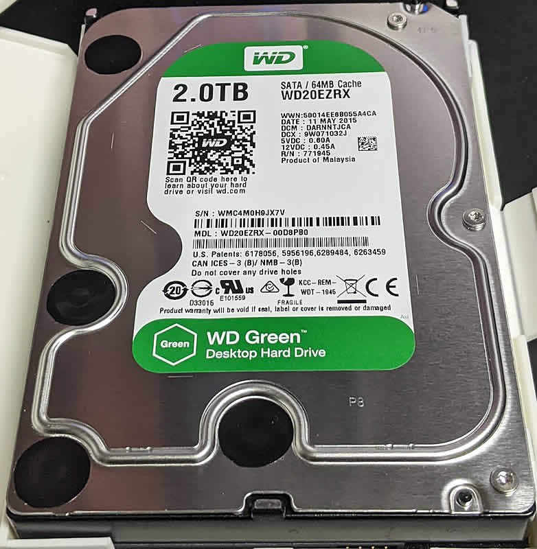 稼働少 57h Western Digital HDD WD20EZRX 2.0TB WD Green 3.5インチ SATA600 5400 ...