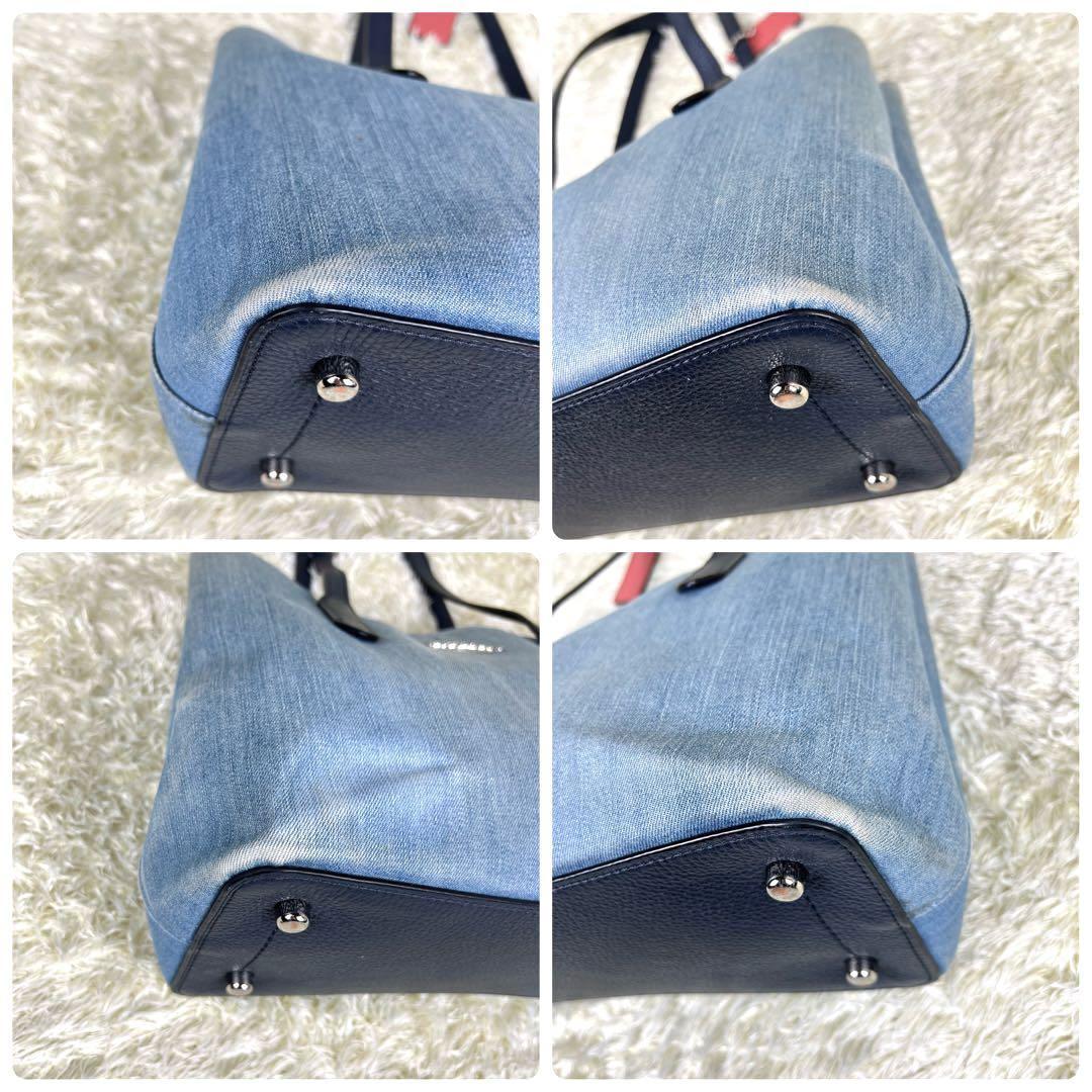 1円 激レア 品 coach コーチ アベニュー デニム レザー トートバッグ A4収納可 ブルー 91140 肩掛け ハンドバッグ ワン ...
