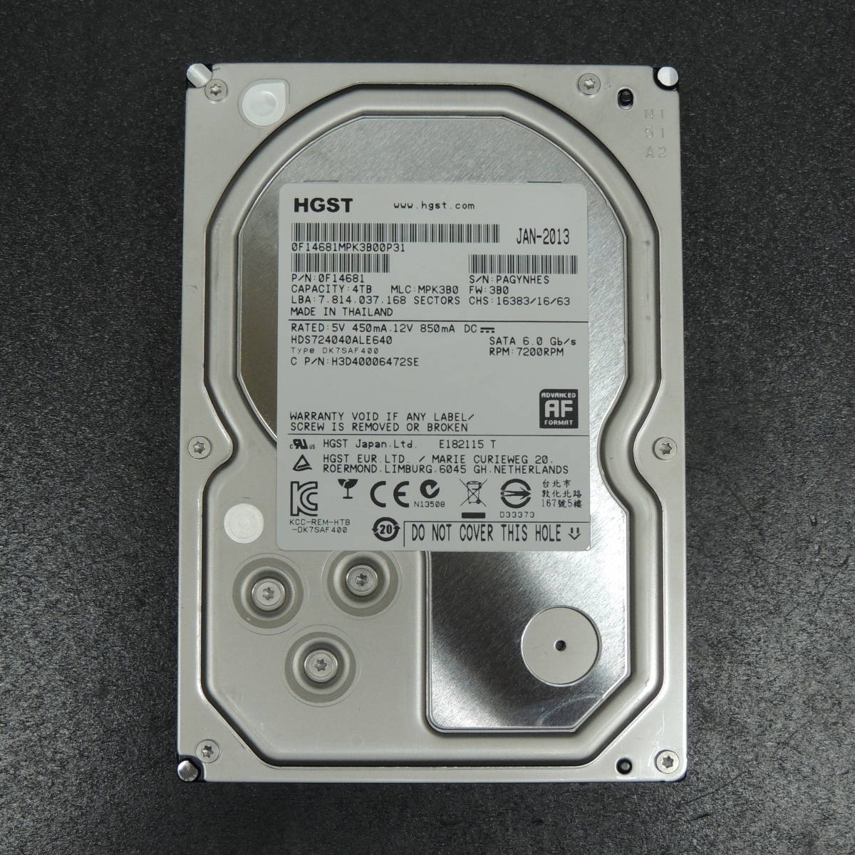 検品済み HGST Hitachi 4TB HDD HDS724040ALE640 使用63590時間 管理:y-07(2TB～)｜売買された ...