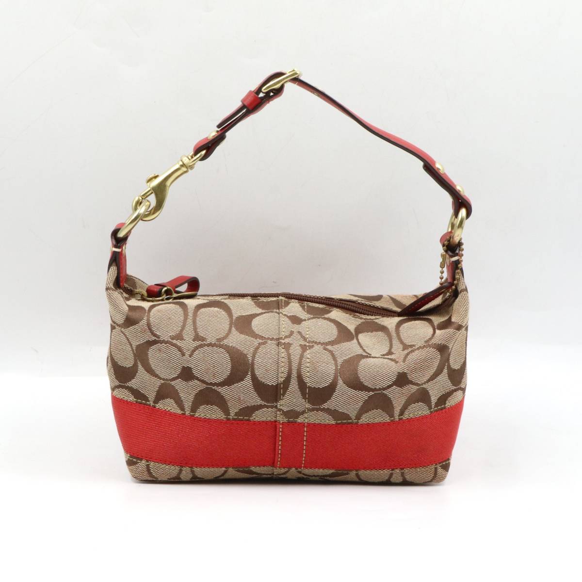 COACH コーチ 40757 シグネチャー キャンバス×レザー ハンドバッグ ポーチ 手提げ レディース ベージュ系×オレンジ系 付属品有(ハンドバッグ)｜売買されたオークション情報 ...