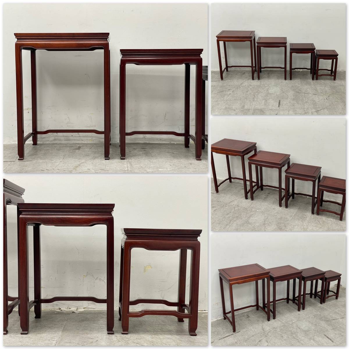 T264 展示品 花梨 カリン 唐木 ネストテーブル 4個セット 中国家具 飾り台 エントランス 花台(サイドテーブル)｜売買された ...