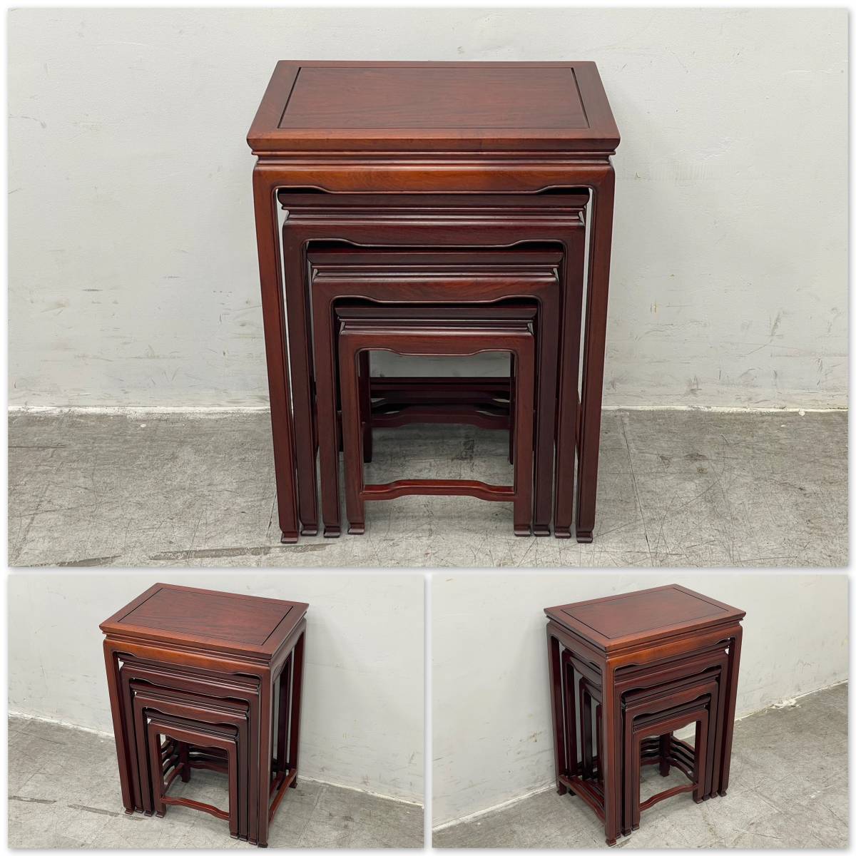 T264 展示品 花梨 カリン 唐木 ネストテーブル 4個セット 中国家具 飾り台 エントランス 花台(サイドテーブル)｜売買された ...
