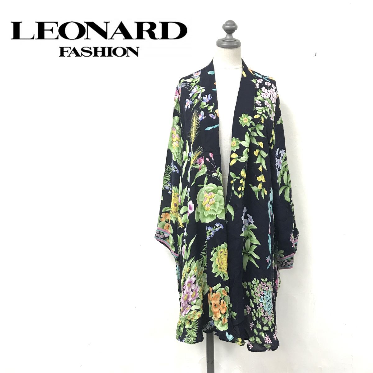 N1097-M LEONARD レオナール 総柄 ジャケット 羽織り size9AR 黒 花柄 レディース 薄手 シルク100 透け感(女性用)｜売買されたオークション情報、yahooの商品 ...
