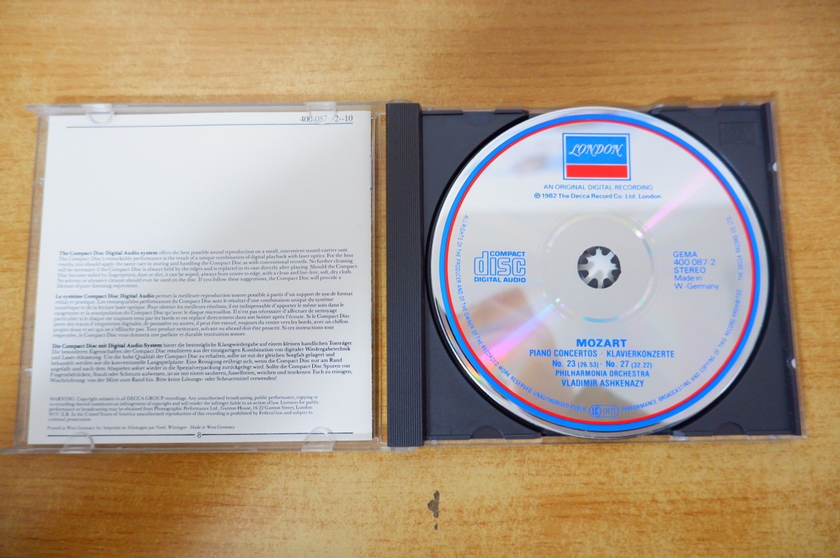 CDk-1862 Mozart / Vladimir Ashkenazy Philharmonia Orchestra / Piano Concertos Klavierkonzerte No ...