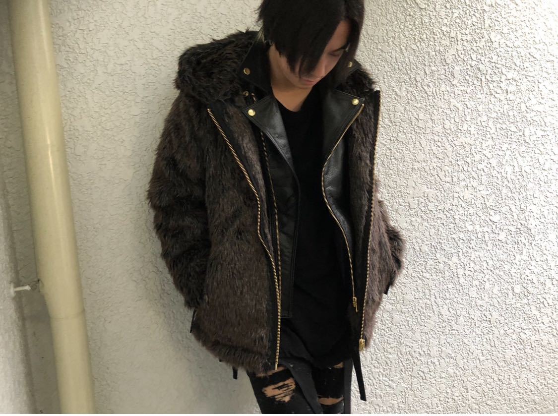 MOONAGE DEVILMENT PROPA9ANDA mjk-0212 Fur Zip Hoodie D.BROWN 清春 ムーンエイジ デビルメント moonagedevilment ...