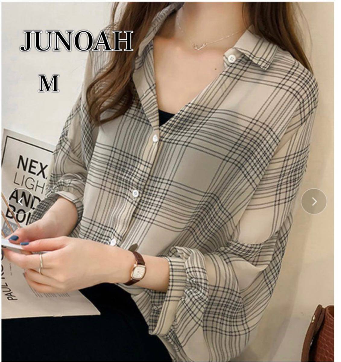 JUNOAH 長袖ブラウス M ボリュームスリーブチェックシアーシャツ クリーム カジュアル(Mサイズ)｜売買されたオークション情報、yahooの商品情報をアーカイブ公開 - オークファン ...