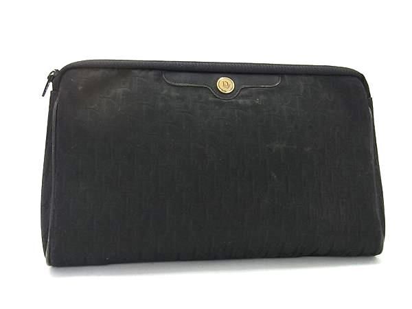 1円 ChristianDior クリスチャンディオール ヴィンテージ トロッター キャンバス×レザー クラッチ セカンドバッグ ブラック系 ...