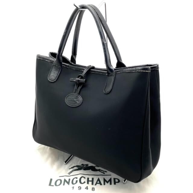 仙4 LONGCHAMP ロゾ ナイロン レザー トートバッグ ハンドバッグ ブラックカラー ロンシャン 通勤 定番 A4 鞄 黒 保存袋付き(ロンシャン)｜売買されたオークション情報 ...