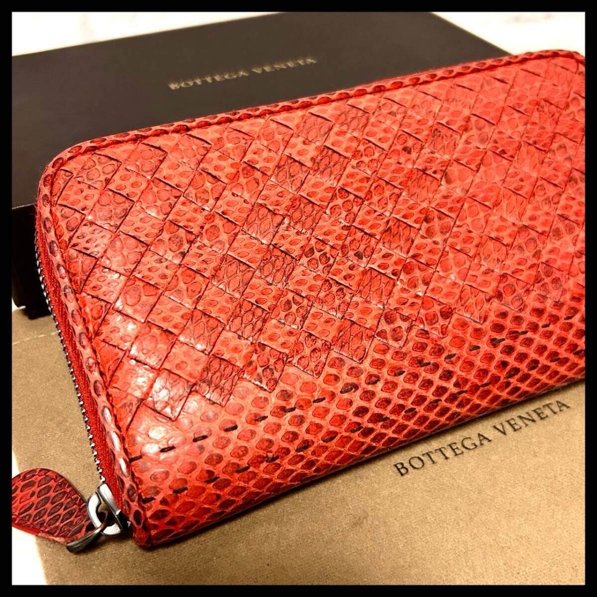 極 BOTTEGA VENETA ボッテガヴェネタ イントレチャート 長財布 ラウンドファスナー パイソンオレンジ 定価7.8万 407(財布)｜売買されたオークション情報、yahooの商品 ...