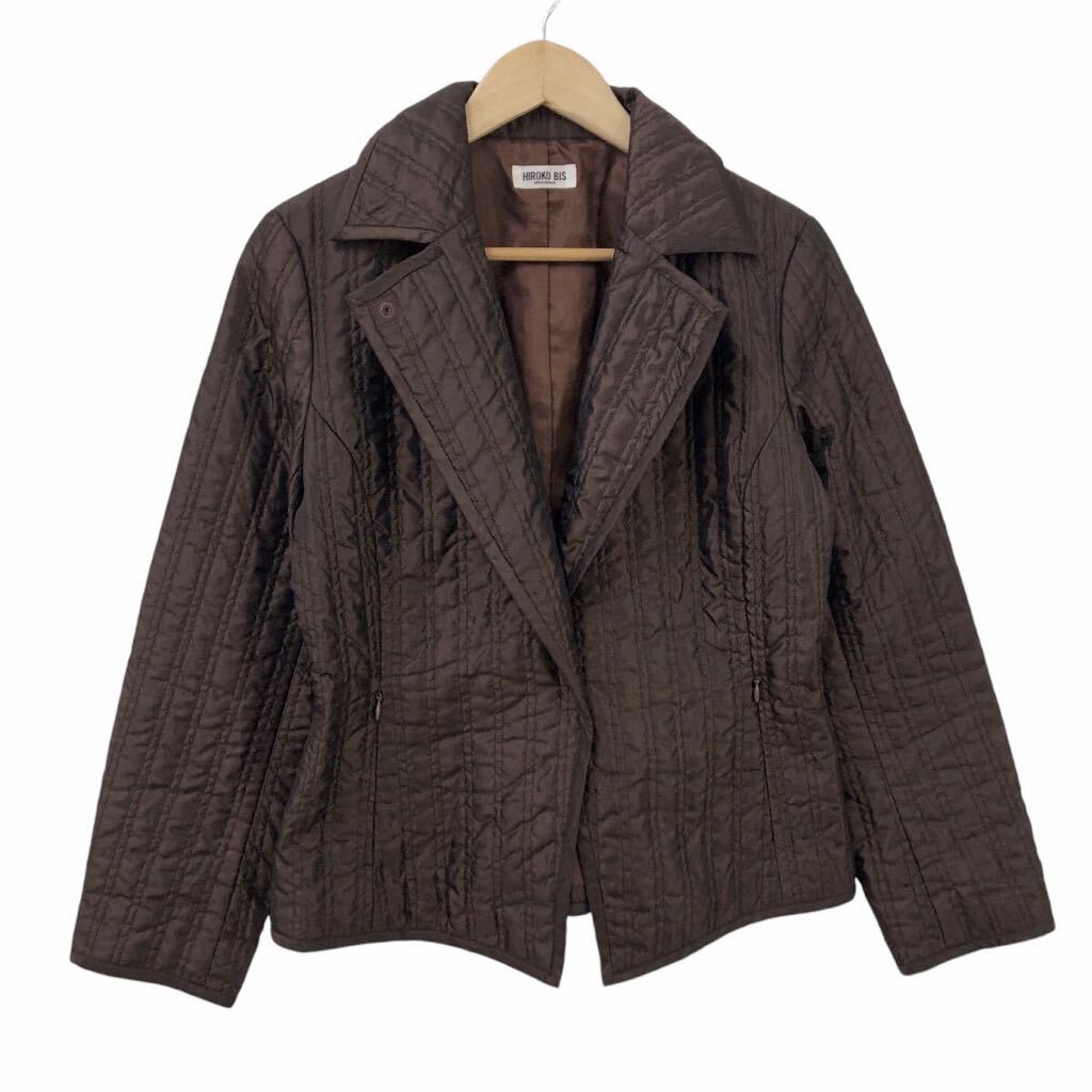 Nm246-20 HIROKO BIS ヒロコビス HIROKO KOSHINO キルティング 中綿 テーラード ジャケット 上着 羽織り トップス ブラウン レディース 11(ヒロココシノ ...