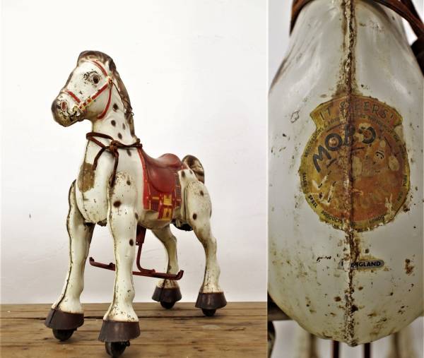 英国 イギリス アンティーク SEBEL社 MOBO Ride-on BRONCO HOBBY HORSE ブリキ製 木馬 ホビーホース ...