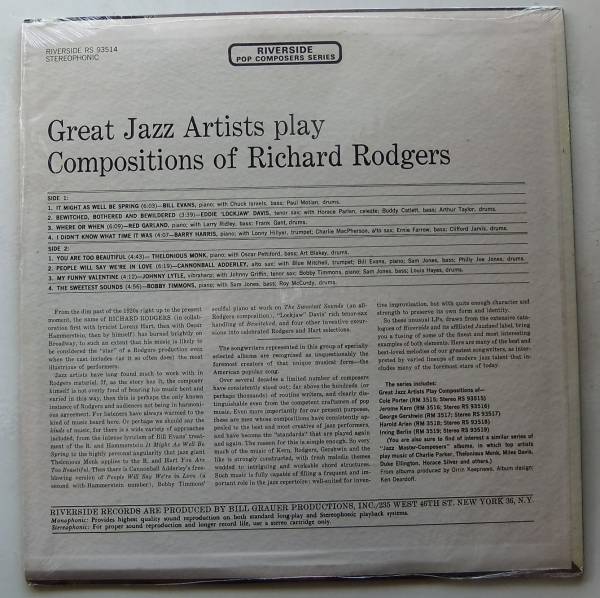 GREAT JAZZ ARTISTS PLAY COMPOSITIONS OF RICHARD RODGERS Riverside BGP W ...