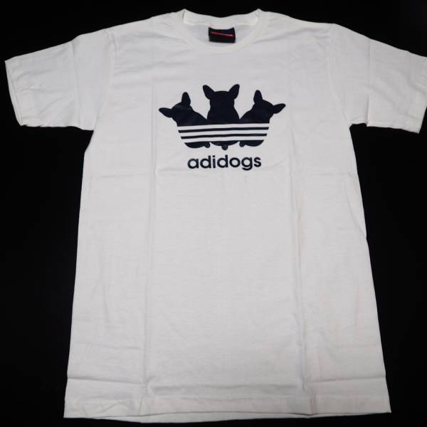 L パロディー adidas風 3匹のフレンチブルドッグシルエット adidogs 両面 Tシャツ WHITE 白 ホワイト(イラスト、キャラクター)｜売買されたオークション情報、yahooの ...