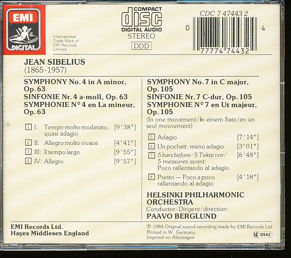 J765 ベルグルンド シベリウス：交響曲第4番 第7番 輸入盤CD(交響曲)｜売買されたオークション情報、yahooの商品情報をアーカイブ公開 - オークファン（aucfan.com）