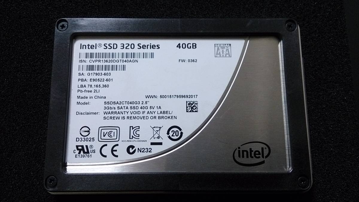 Intel SSD 320 Series 2.5inch 40GB SSDSA2CT040G3 SATA 4個限定(32GB～)｜売買された ...