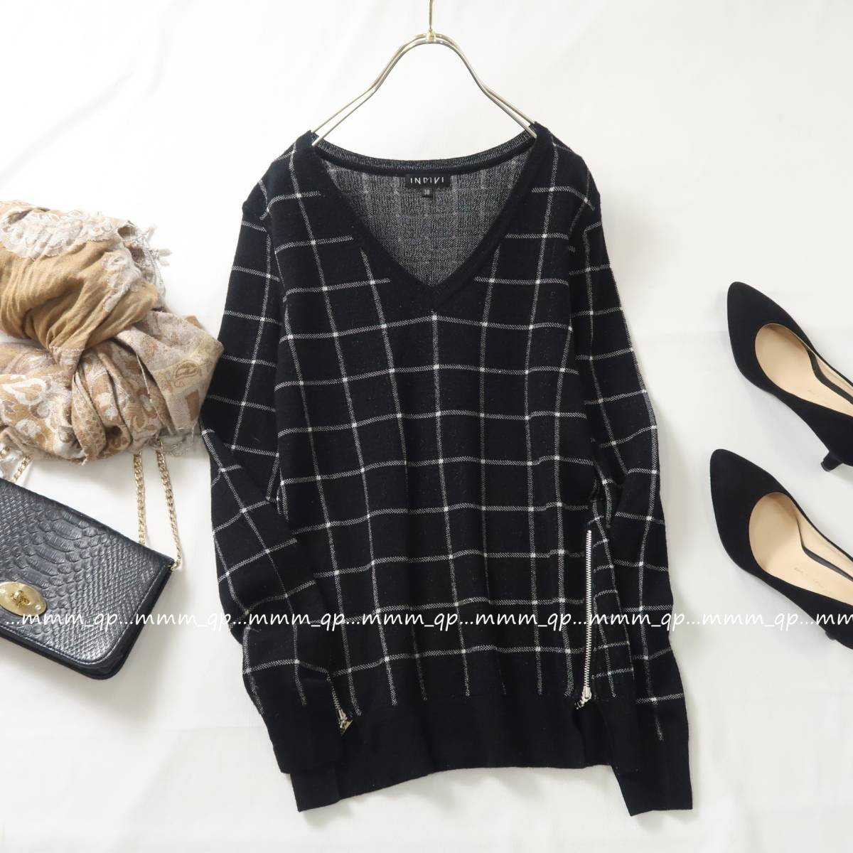 インディヴィ INDIVI ウィンドウペンチェック 洗えるニット 38サイズ 日本製 E-M 5509(長袖セーター)｜売買されたオークション情報、yahooの商品情報をアーカイブ公開 ...