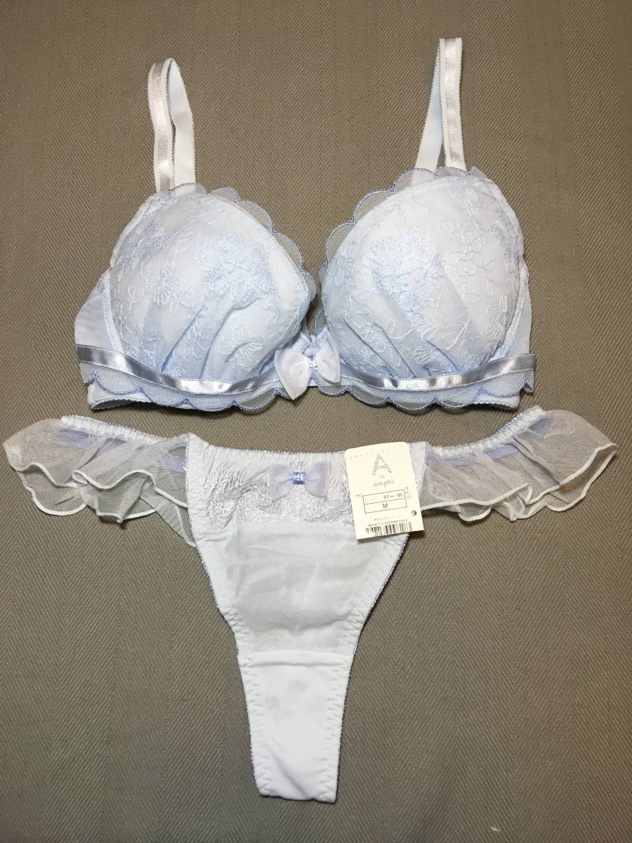タグ付き ワコール A by アンフィ A by amphi E65 M レース ブラジャー Tバック ショーツ 上下 セット パンツ リボン サックス ブルー(65以下)｜売買された ...