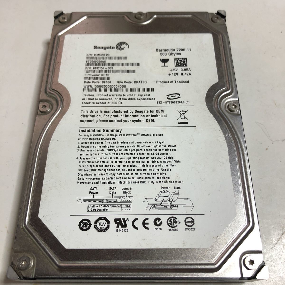 A103: /使用274時間/Seagate ST3500320AS Barracuda 7200RPM 500GB SATA(500GB～)｜売買されたオークション情報、yahooの商品情報 ...