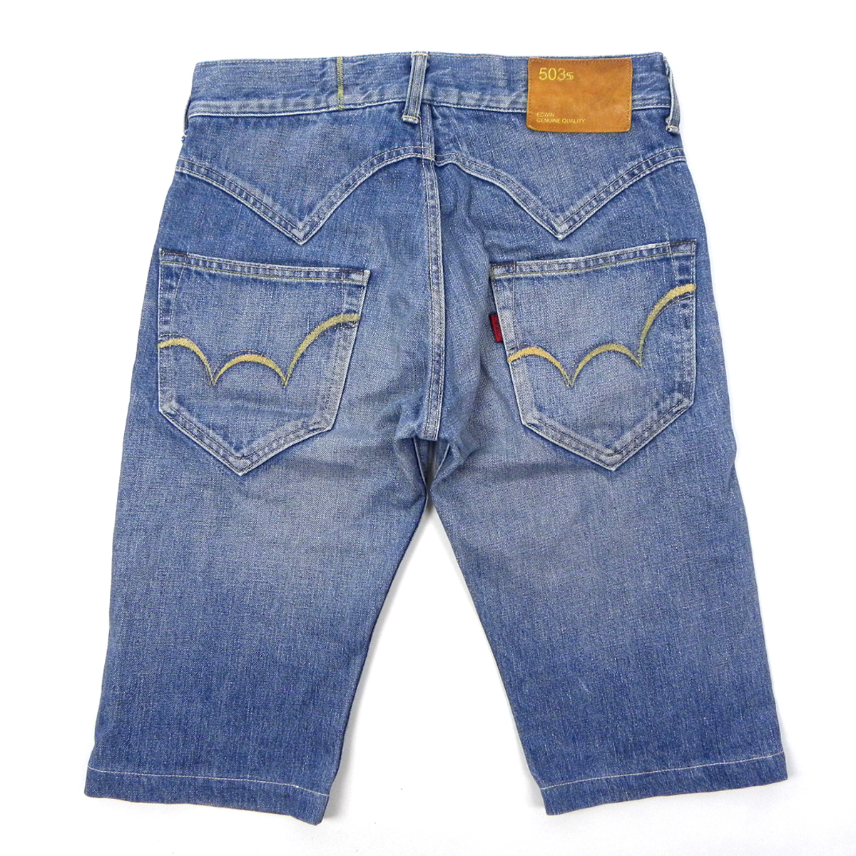 エドウィン EDWIN 503SS デニムハーフパンツ ショートパンツ ジーンズ 鹿革パッチ W29 ブルー 日本製 m0524-34(W29 ...