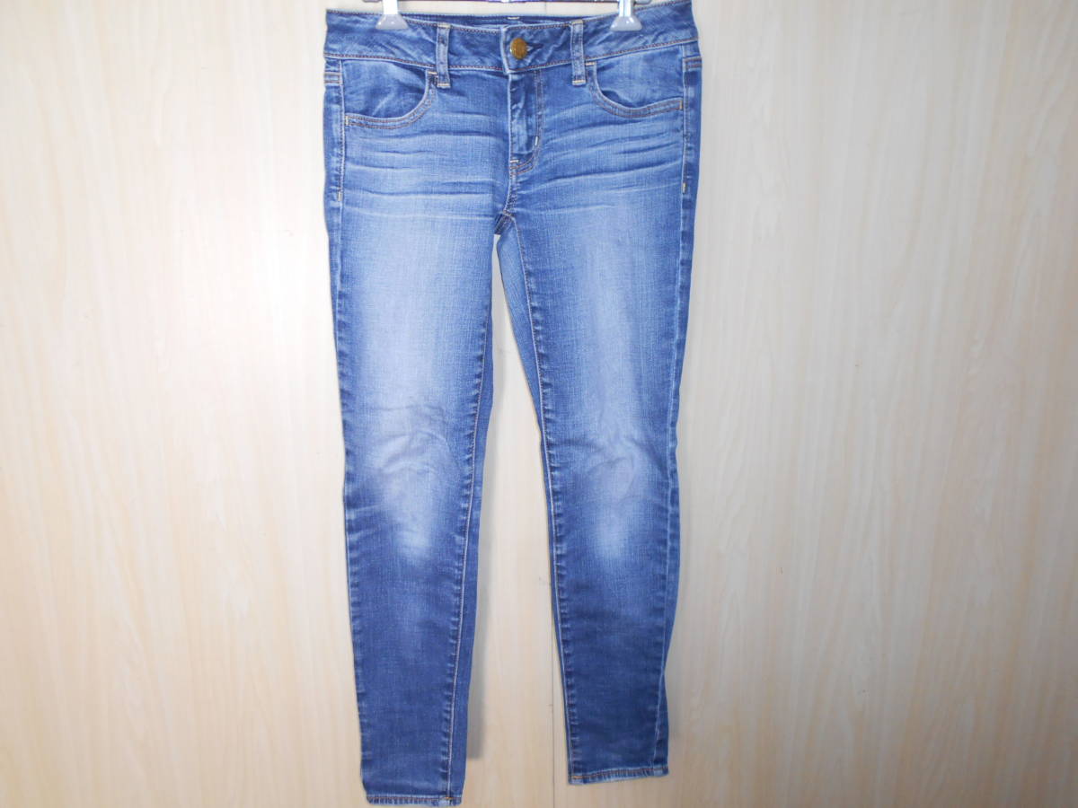 s585 AMERICAN EAGLE OUTFITTERSスキニーデニムパンツ アメリカンイーグル サイズ2w実寸約74cmインディゴブルー ...