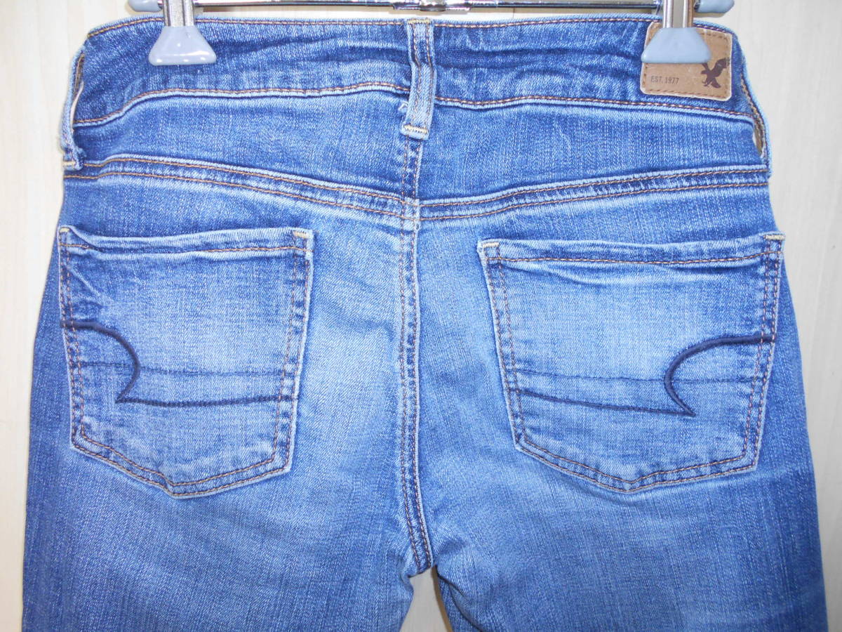 s585 AMERICAN EAGLE OUTFITTERSスキニーデニムパンツ アメリカンイーグル サイズ2w実寸約74cmインディゴブルー ...