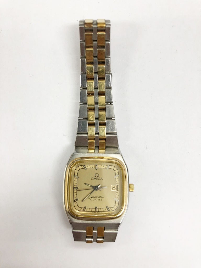 稼働品 OMEGA/オメガ SEA MASTER/シーマスター レディース クォーツ 腕時計 コンビ スクエア デイト 純正ベルト 現状品 ...