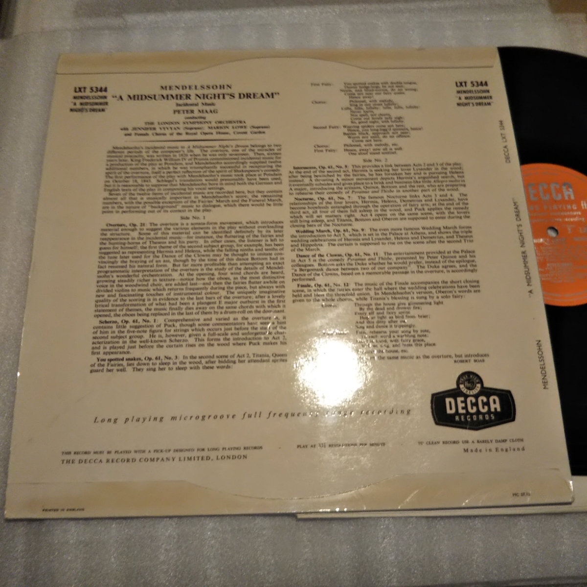 ペーター マーク PETER MAAG メンデルスゾーン MENDELSSOHN 真夏の夜の夢 UK盤LP 英DECCA LXT-5344 ...