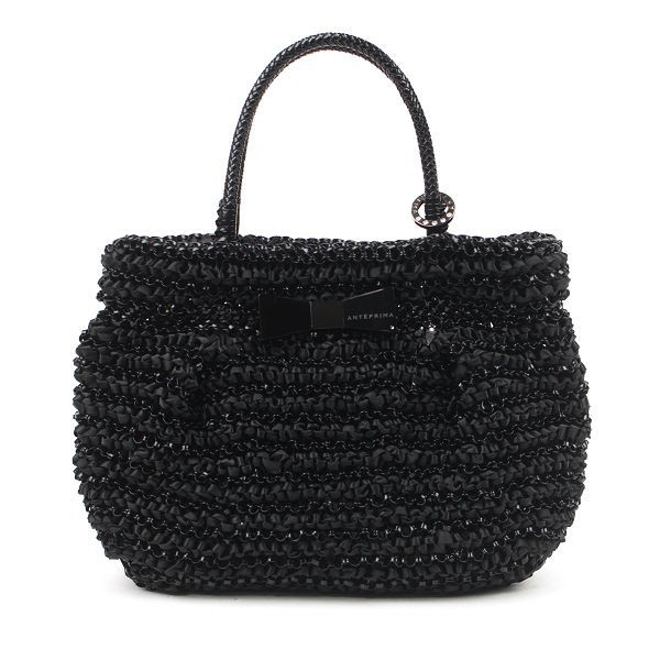 ANTEPRIMA アンテプリマ ニュークリスタルフィオッコ PVCワイヤー サテンリボン ブラック 黒 ハンドバッグ ショルダーバッグ ...