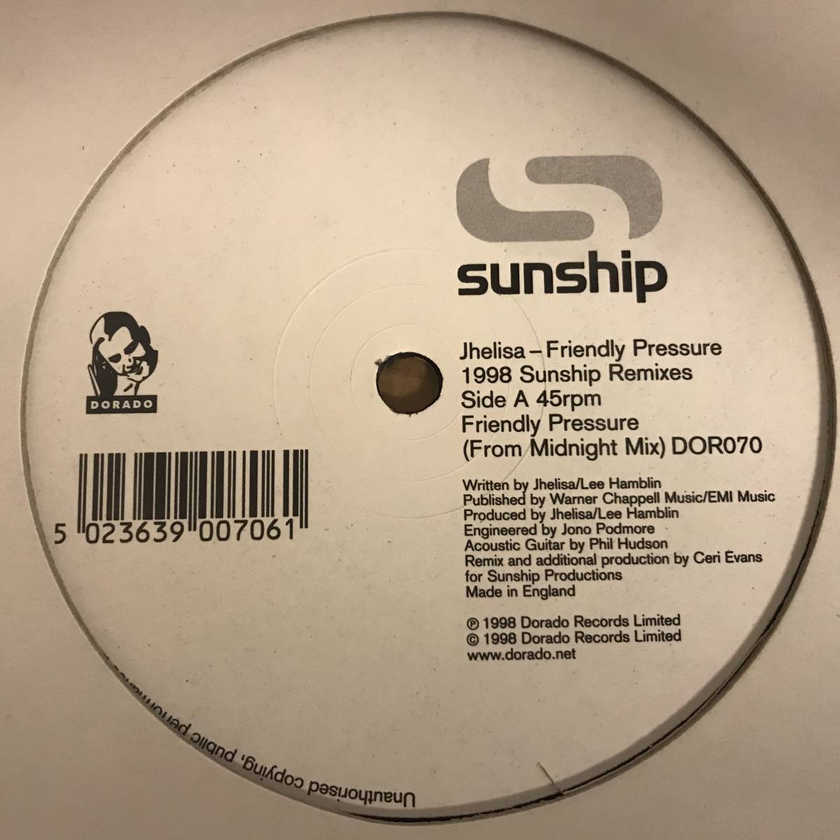 Jhelisa - Friendly Pressure 1998 Sunship Remixes 12' Dorado / Balearic ...