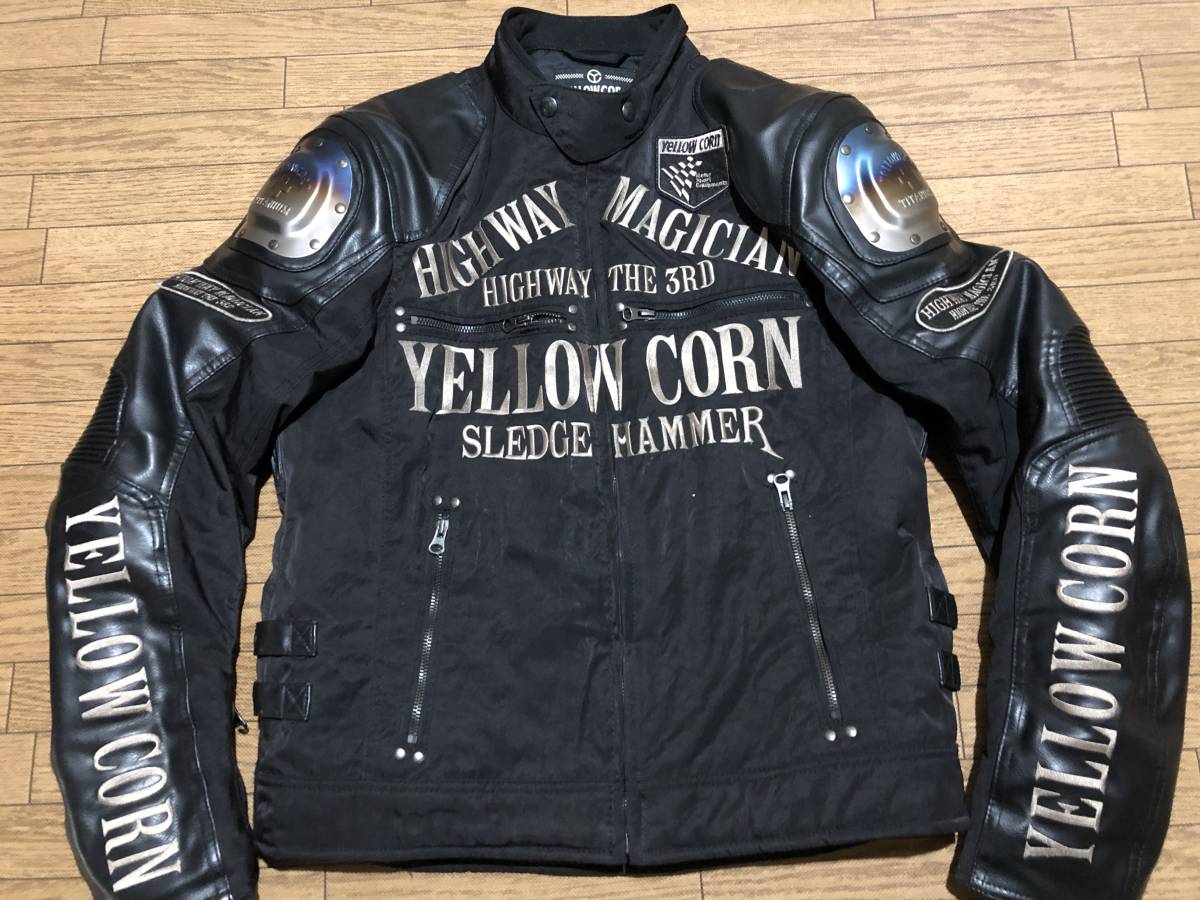 YELLOW CORN TITANIUM 冬用中綿入りナイロン素材ライディングJKT Lサイズ 身長168-172cmくらいの方へ 3点パッド ...
