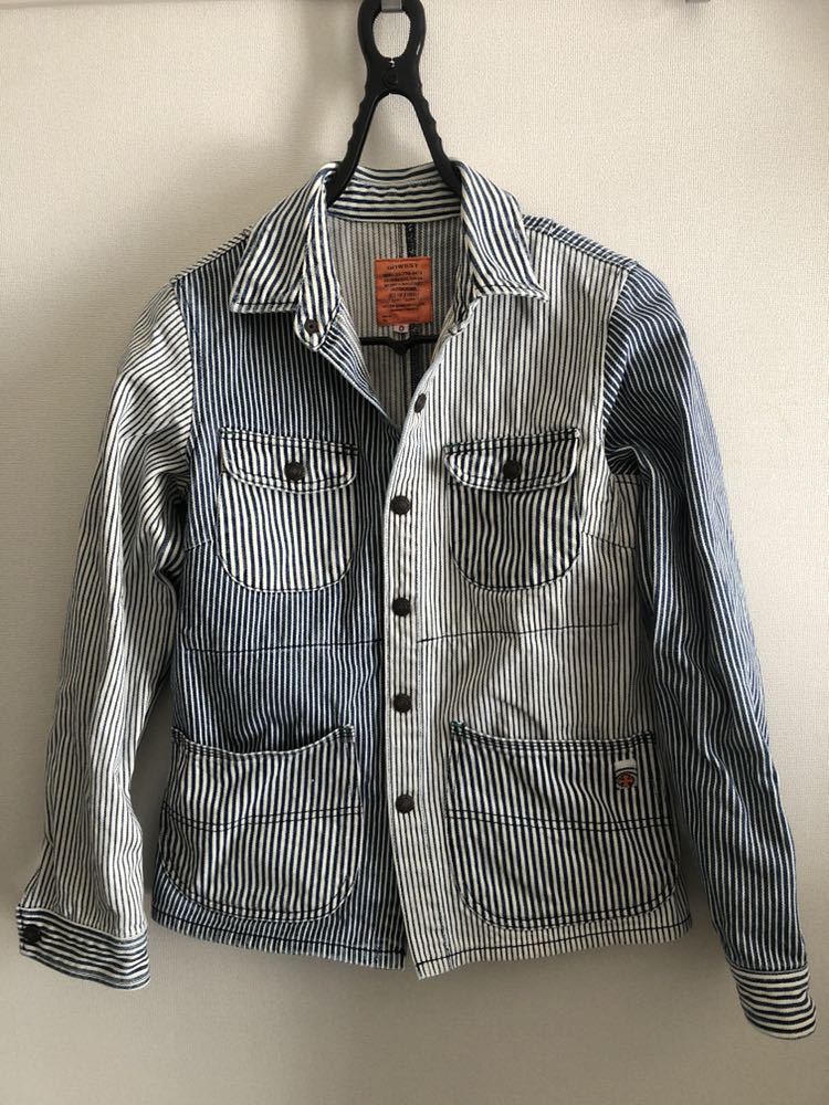 送料520円 GO HEMP ゴーヘンプ ヒッコリー 長袖 デニムワークジャケット 紺 切り替え XS Sサイズ 着丈58cm×身幅44cm ...