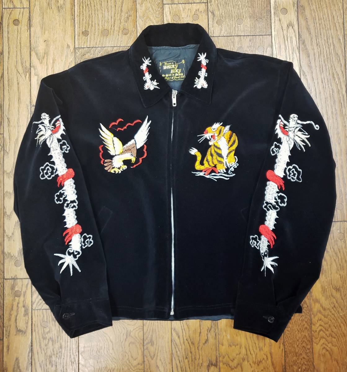 ドライボーンズ 前身ブランド WHOLY HOLY 刺繍 スカ ジャン ベロア スーベニア ジャケット ブルゾン ブラック スタジャン ...