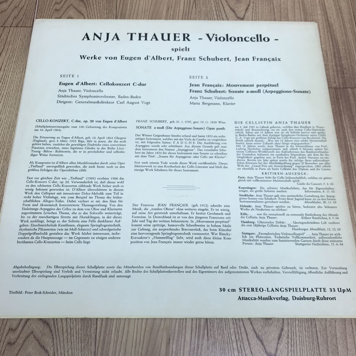 輸入盤 LP 独 アニア タウアー / ダルベール/チェロ協奏曲 / ANJA THAUER ATTACCA STEREO(協奏曲)｜売買され ...
