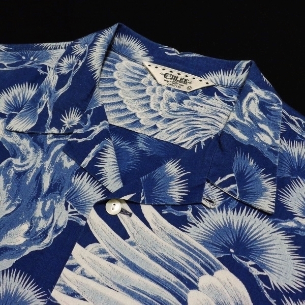 定価28080円 CALEE キャリーL/S ORIENTAL PATTERN INDIGO HAWAIIAN SHIRT 和柄 アロハシャツ インディゴブルー M 総柄 長袖(アロハシャツ ...