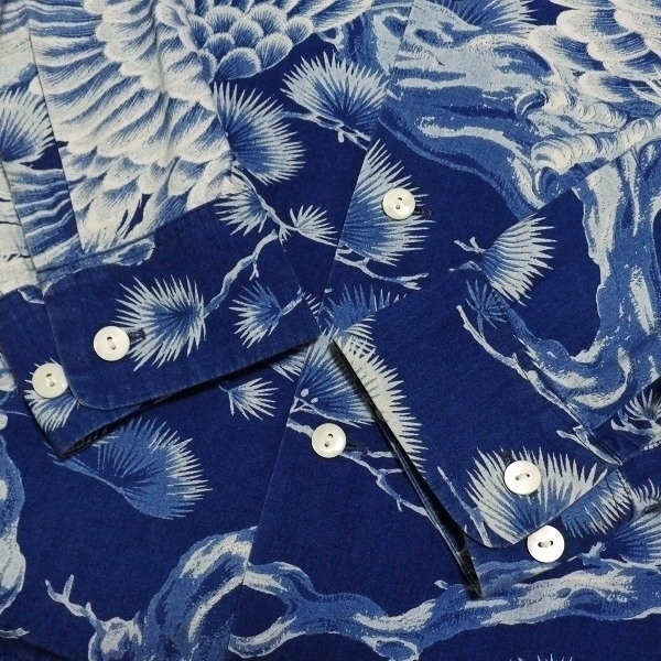 定価28080円 CALEE キャリーL/S ORIENTAL PATTERN INDIGO HAWAIIAN SHIRT 和柄 アロハシャツ インディゴブルー M 総柄 長袖(アロハシャツ ...